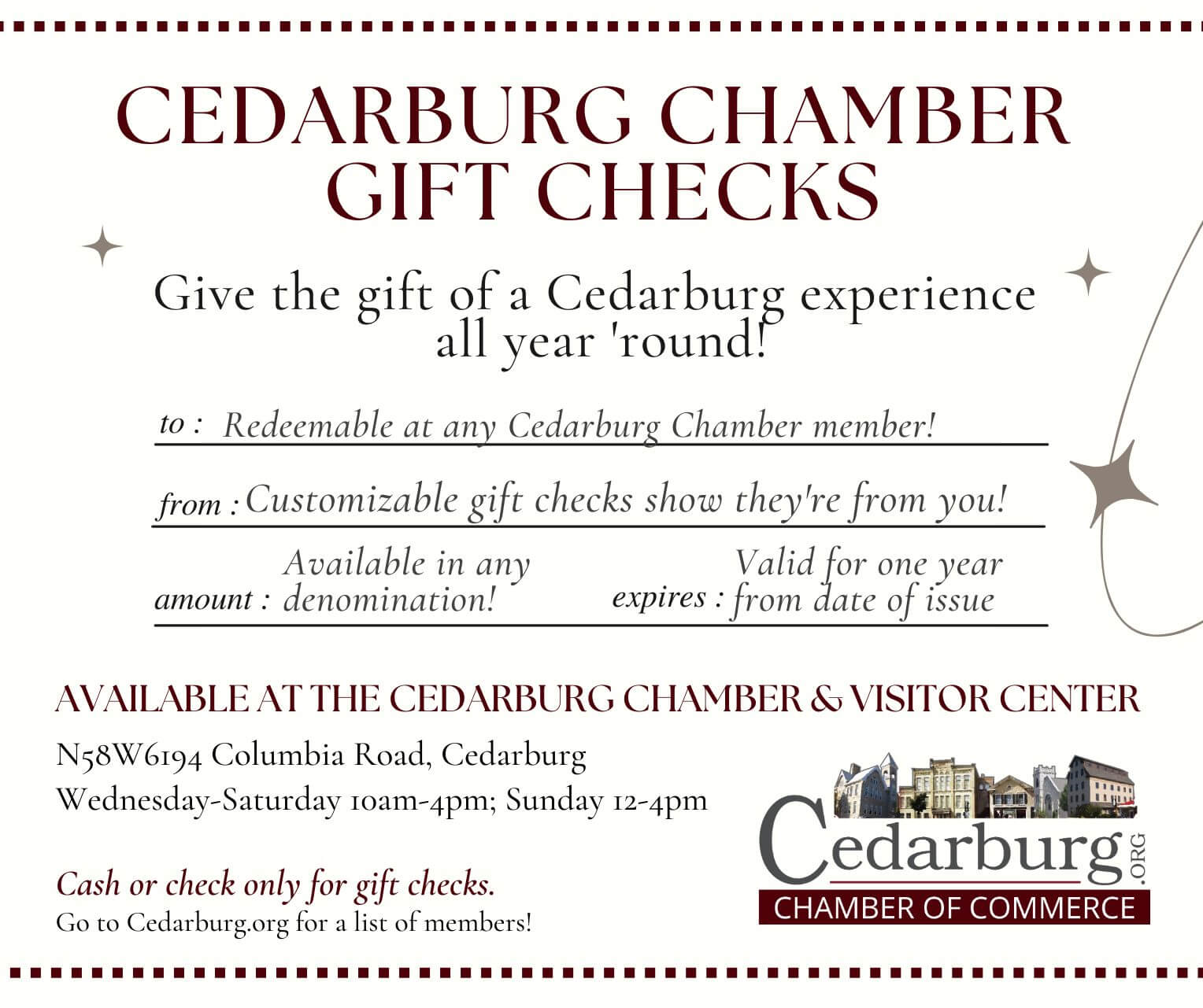 Cedarburg Chamber Gift Checks - Cedarburg Chamber of Commerce